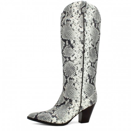 BLACK AND WHITE PYTHON BOOT "COWBOY"