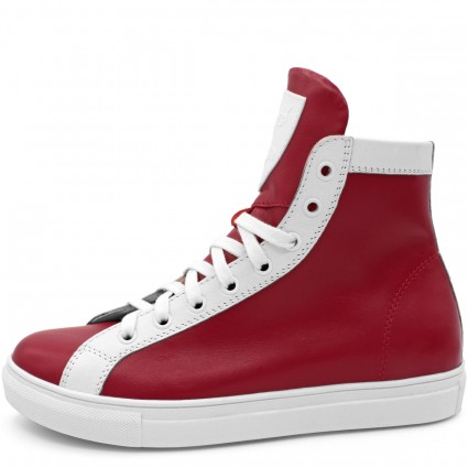 RED LEATHER HI-TOP SNEAKERS